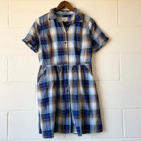 G.H. Bass & Co. | Dresses | Gh Bass Co Blue Plaid Short Sleeve Collared ...
